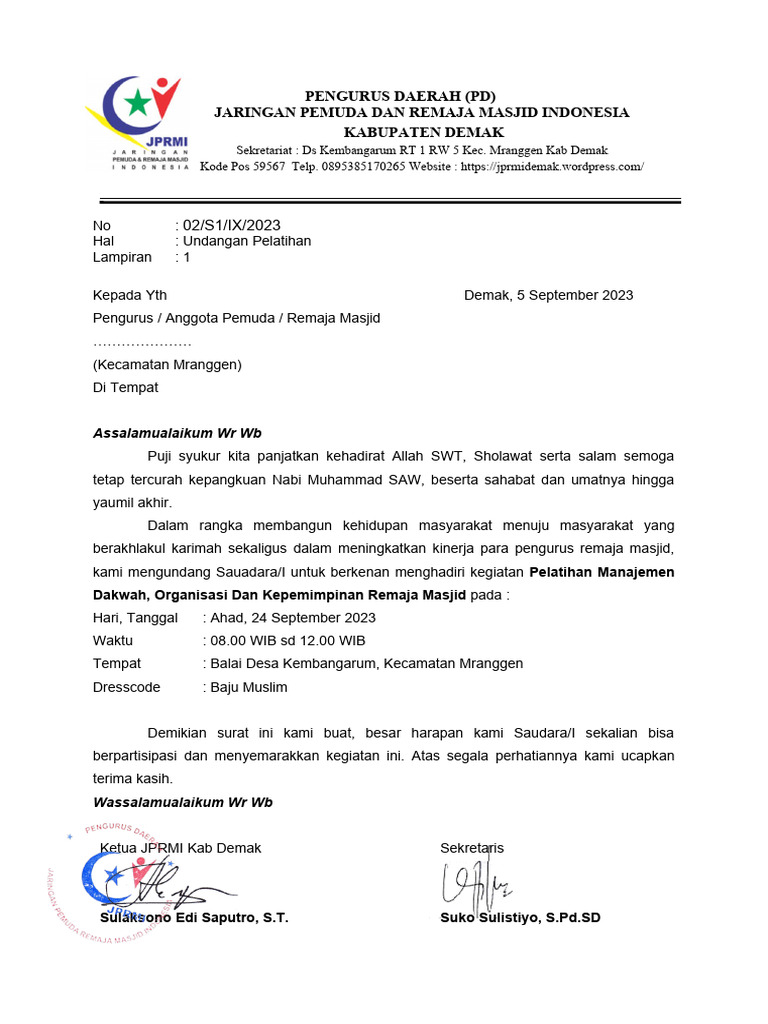 Surat Undangan Kegiatan Pelatihan | PDF