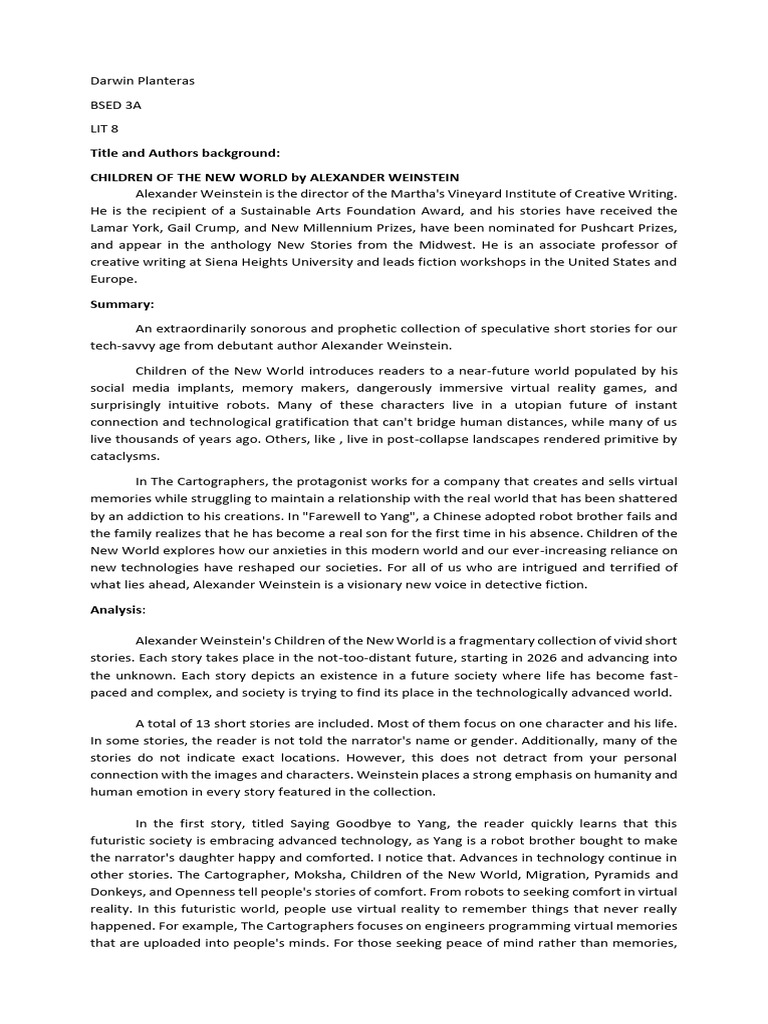 Lit 8 Project P2 | PDF | Experience