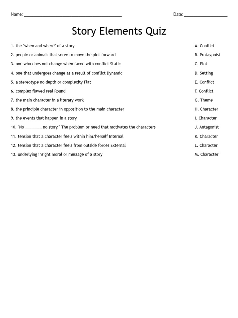 Story Elements Quiz 2c4c51 616353df | PDF