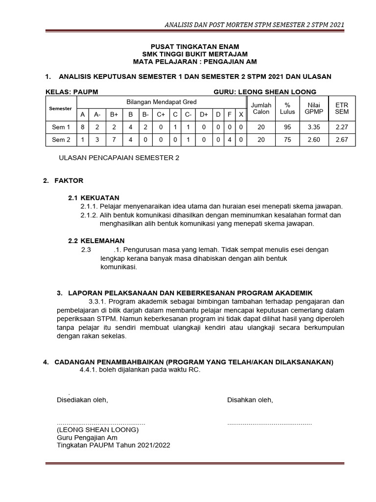 FORMAT POST MORTEM SEM2 KELAS PAUPM | PDF