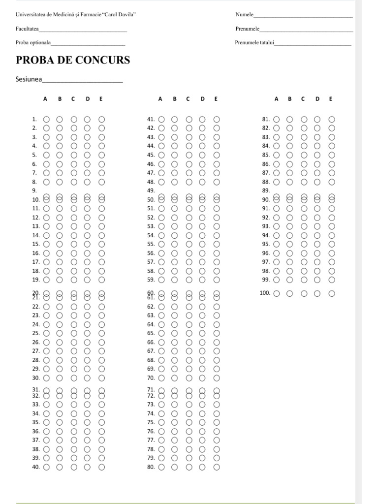 Dokumen - Tips - Sablon Grila Admitere Medicina | PDF