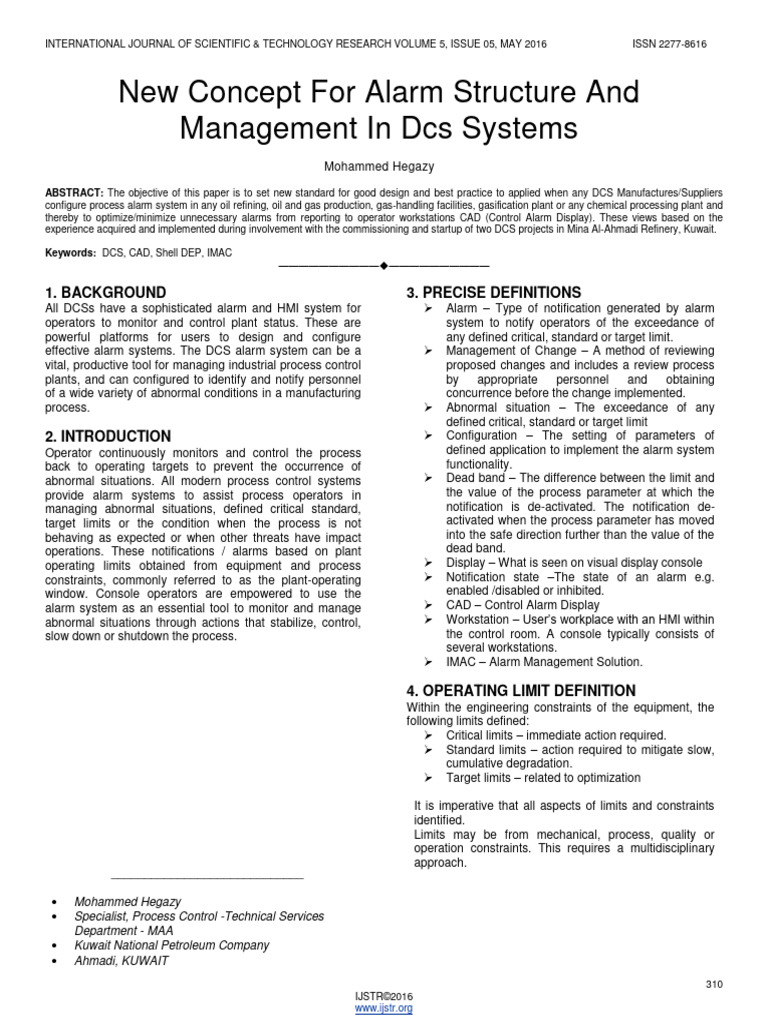 New Concept For Alarm Structure and Management in Dcs Systems | PDF ...