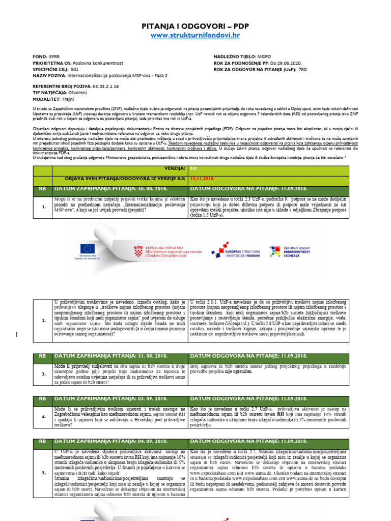 Obrazac Pitanja I Odgovora - v8 - 15.11.2018 | PDF