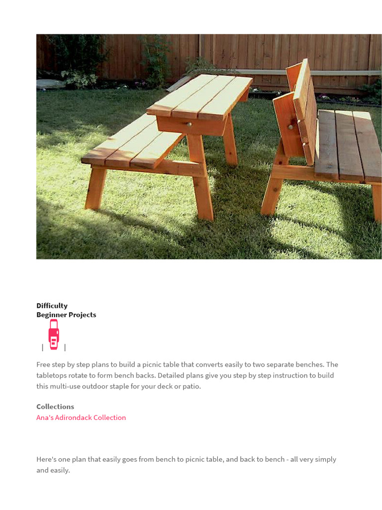 Picnic Table That Converts To Benches | PDF | Screw | Crafts