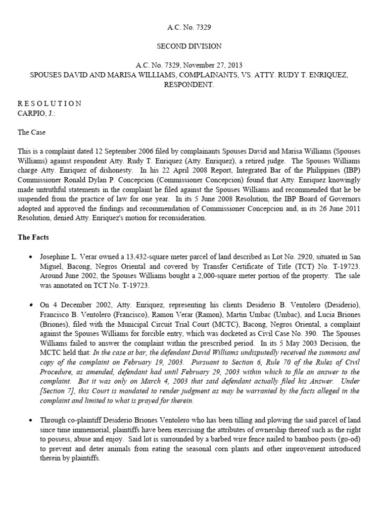 Spouses David and Marisa Williams Complainants vs. Atty. Rudy T ...