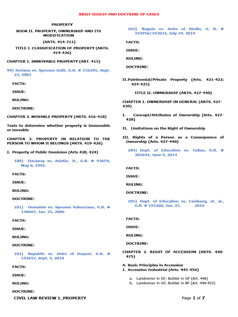 Civ Rev 1 - Property - Cases | PDF | Property | Environmental Law