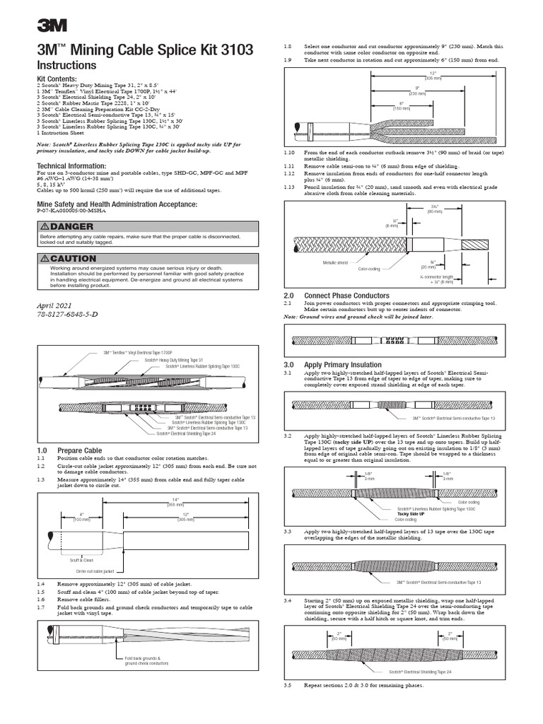 3M Mining Cable Splice Kit 3103 Instructions en US | PDF | Electrical ...