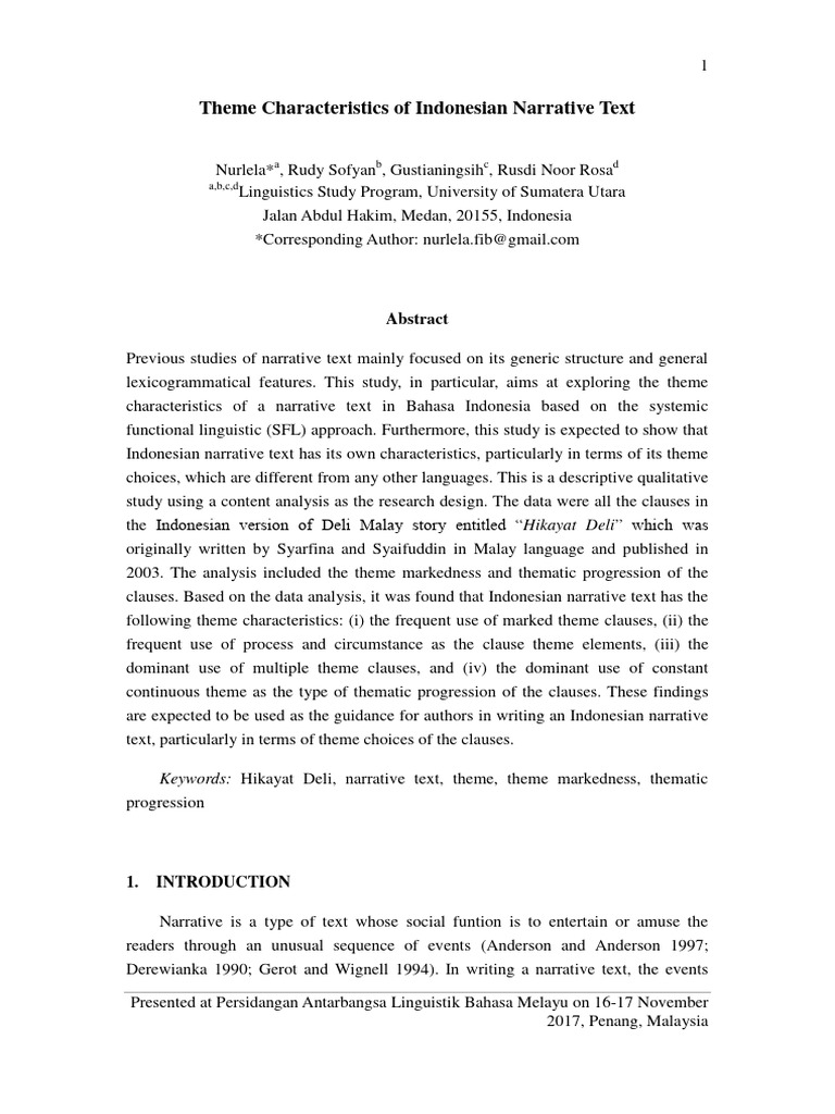 Theme Characteristics in Indonesian Narratives | PDF | Narrative ...