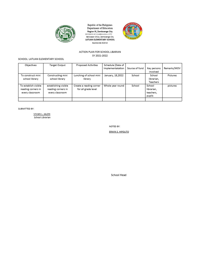 Action Plan School Librarian | PDF