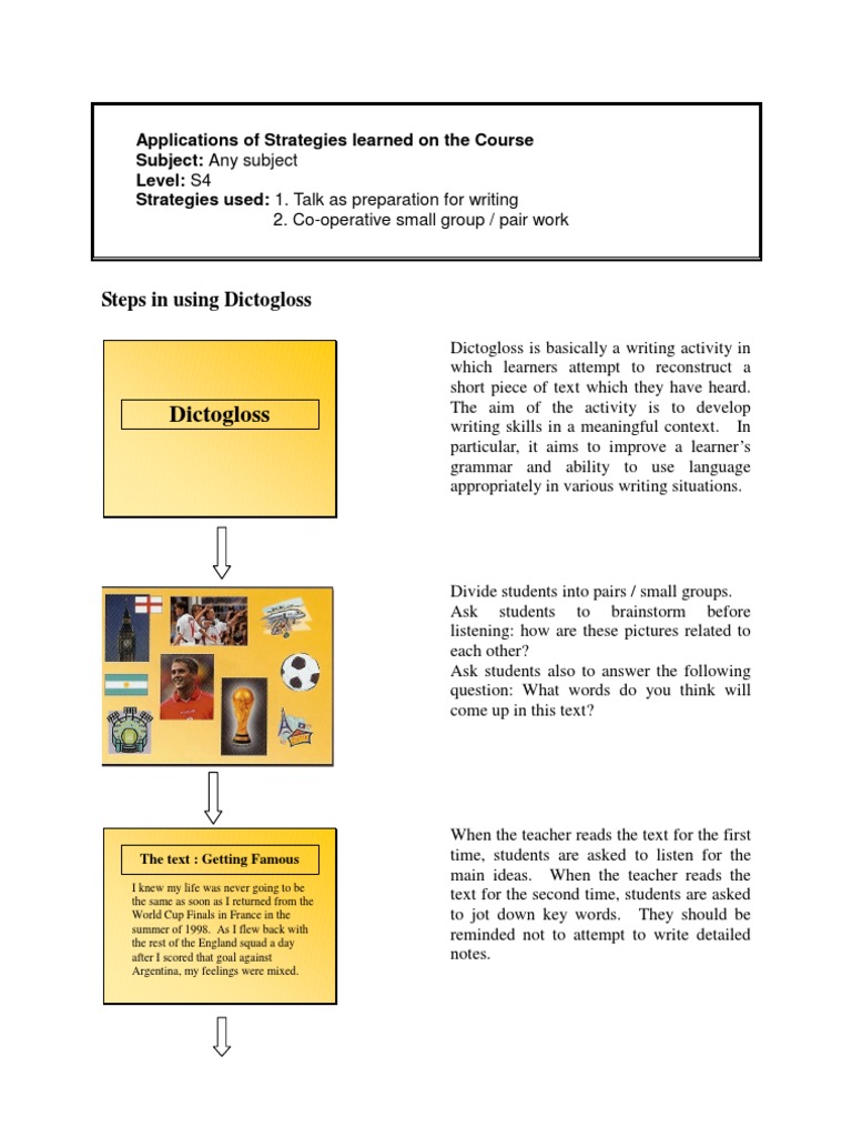 Dictogloss: Steps in Using Dictogloss | PDF | Narration | Information