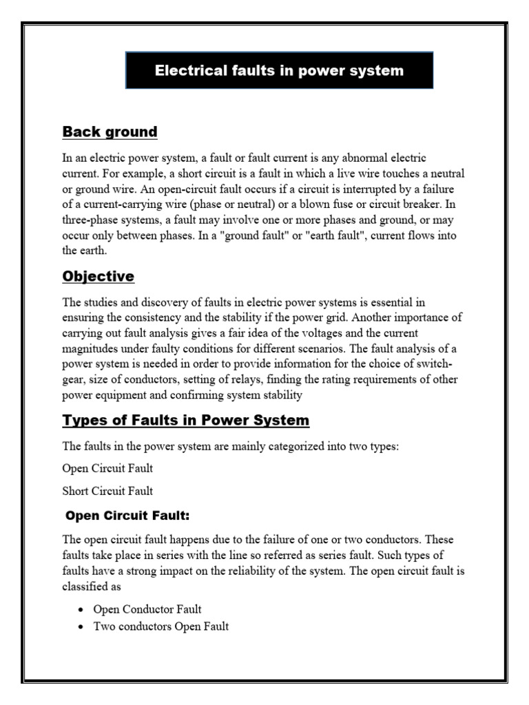 Types and Effects of Power System Faults | PDF