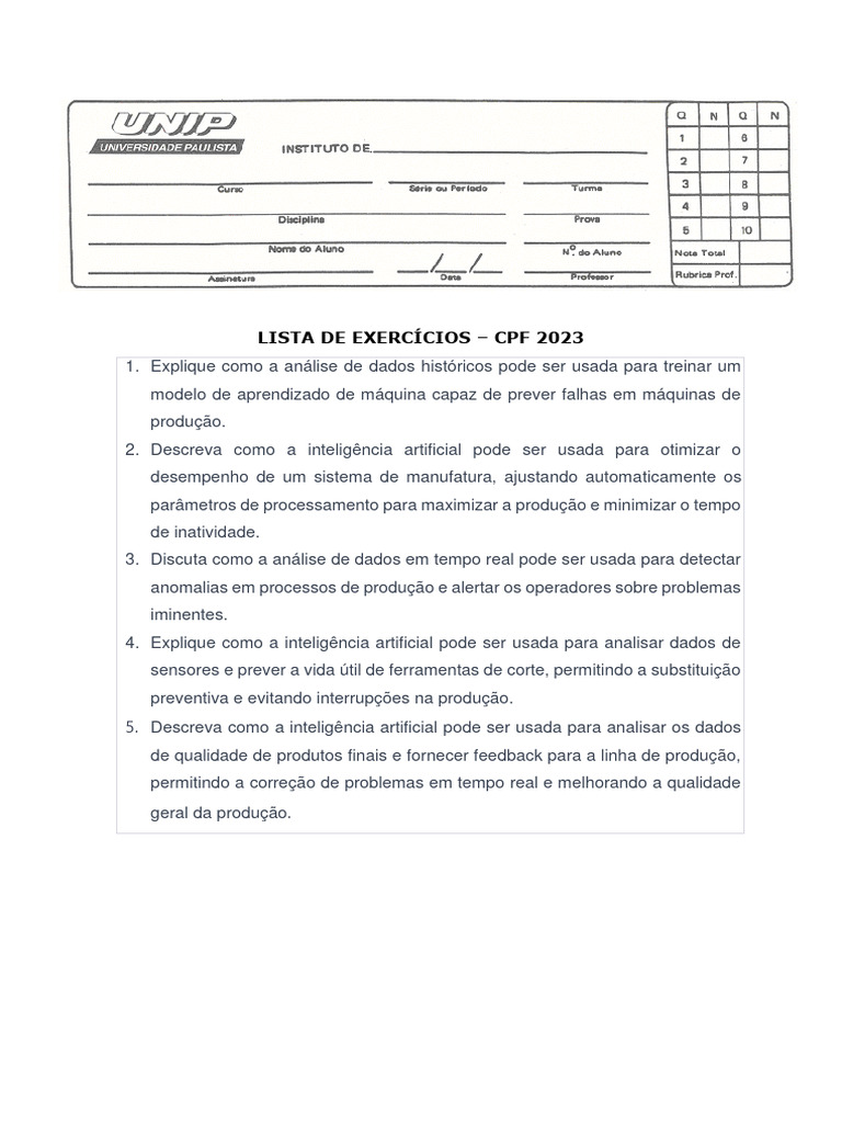 Lista Exercícios Complementar CPF 2023 | PDF