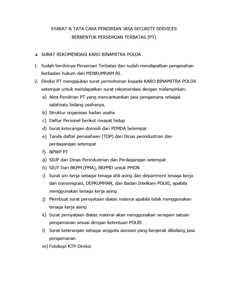 Syarat Pendirian Jasa Security PT | PDF | Bisnis | Hukum