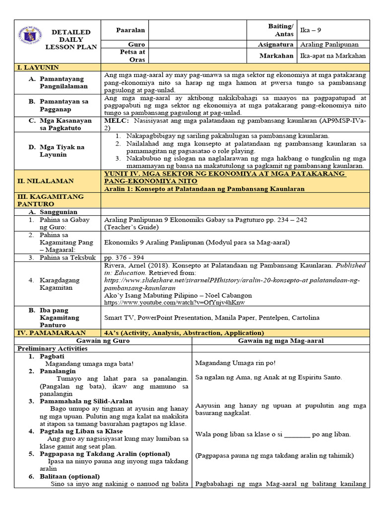 4as LESSON PLAN Pambansang Kaunlaran | PDF