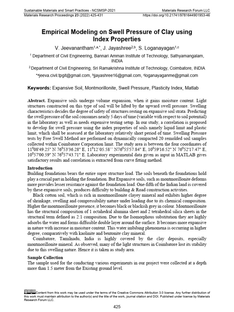 Empirical Modeling On Swell Pressure of Clay Using Index Properties | Download Free PDF ...