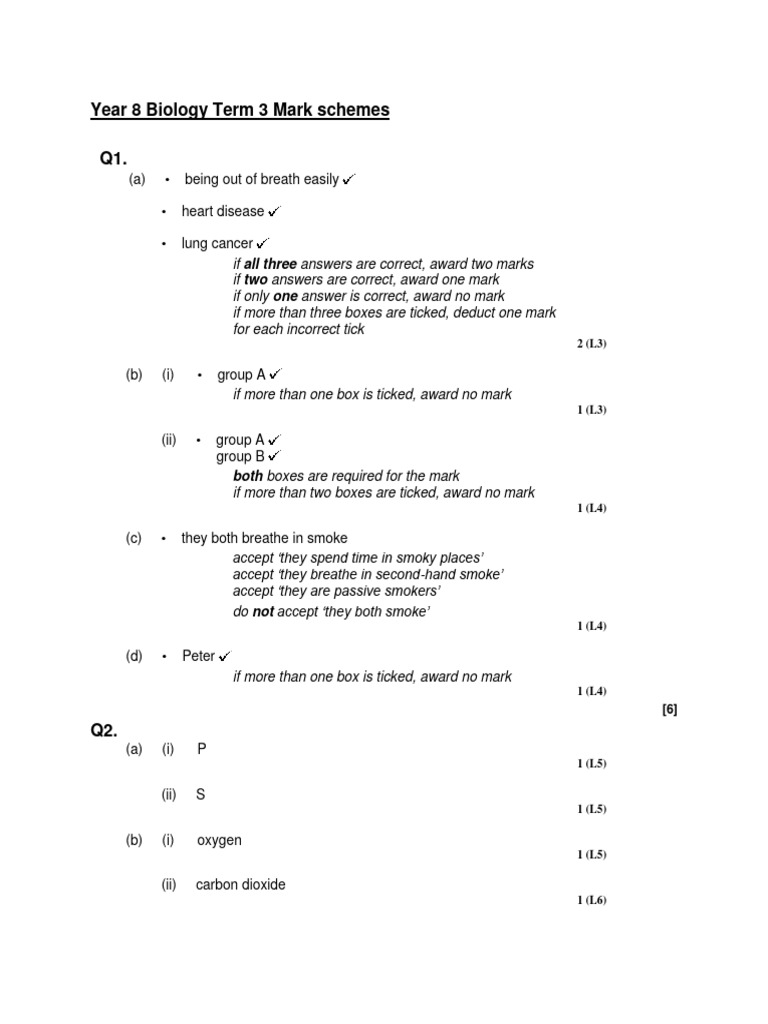 Year 8 Biology Term 3 Marks Scheme | PDF | Photosynthesis | Cellular ...
