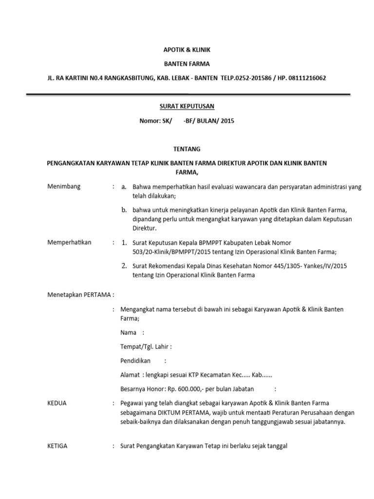Contoh SK Karyawan | PDF