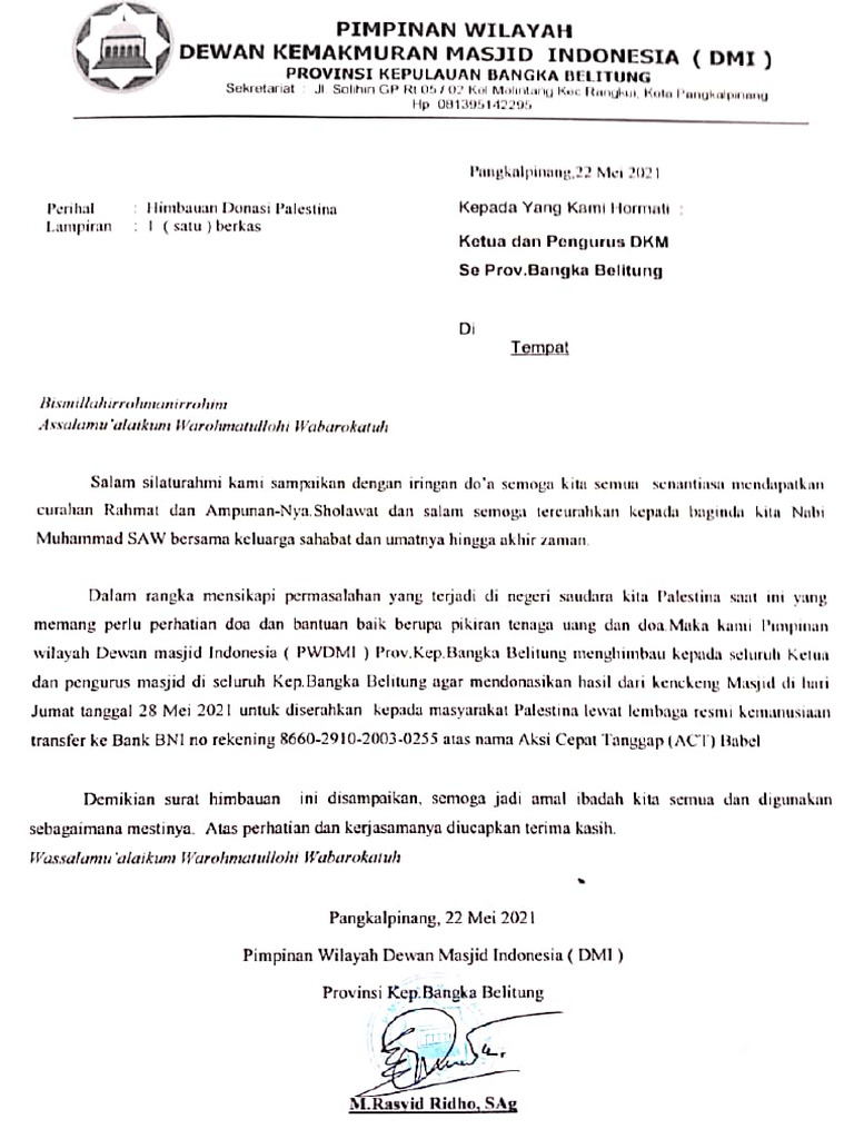 Surat Edaran Bantuan Kepada Palestina (DMI) | PDF
