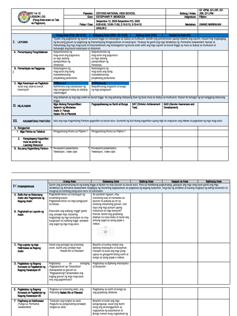 Aralin 3.1 Weekly DLL Fil7 | PDF