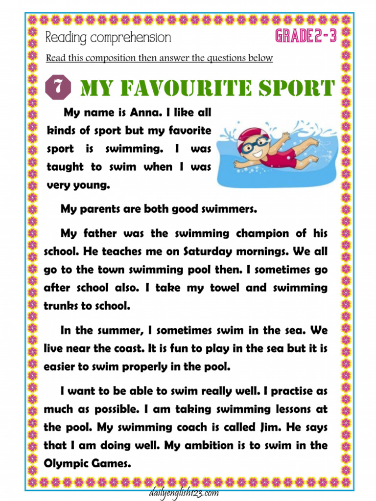 Reading Comprehension GR 2&3 - My Favorite Sport | PDF