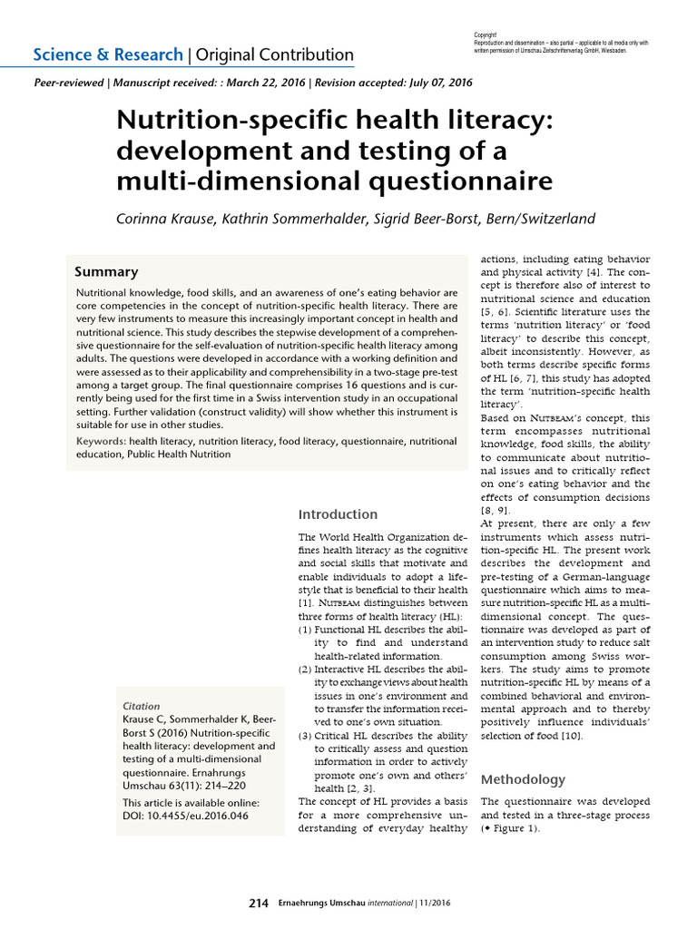 Nutrition-Specific Health Literacy | PDF | Literacy | Information