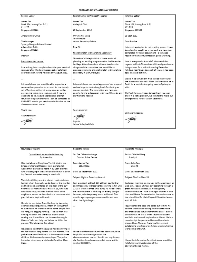 Situational Writing Formats Explained | PDF