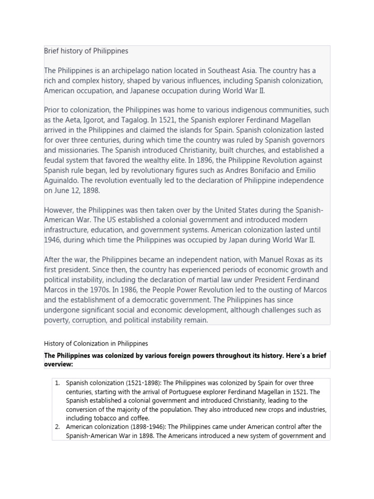 Brief History of Philippines | PDF | Philippines | Engineering