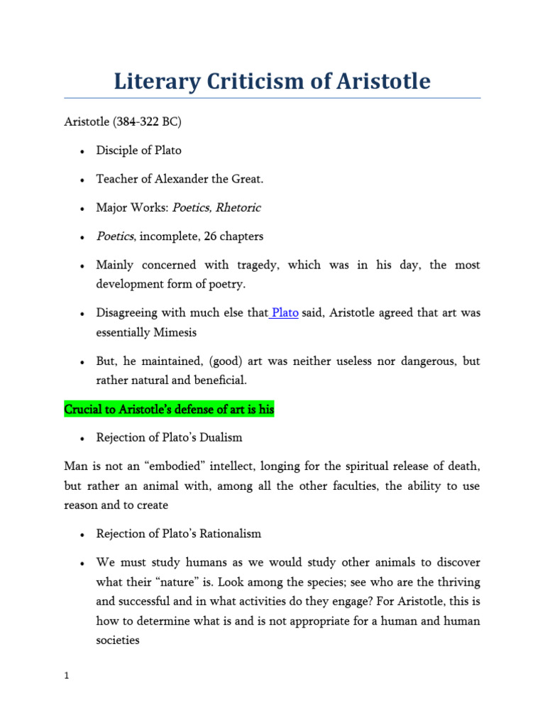 Literary Criticism of Aristotle Websites | PDF