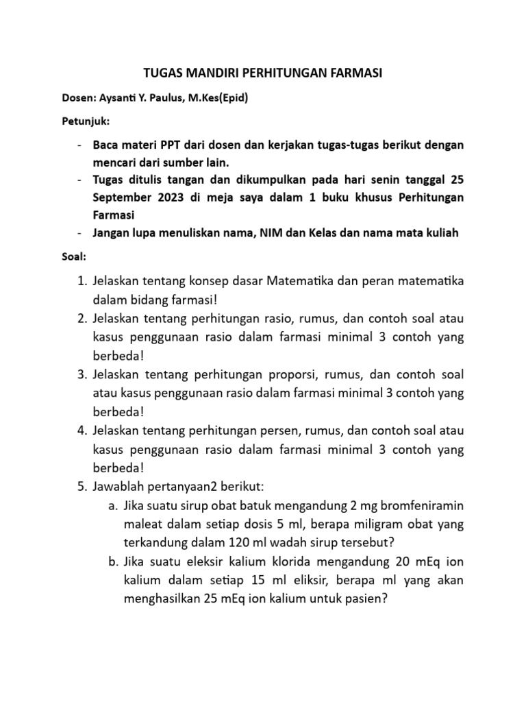 Tugas Perhitungan Farmasi 1 | PDF