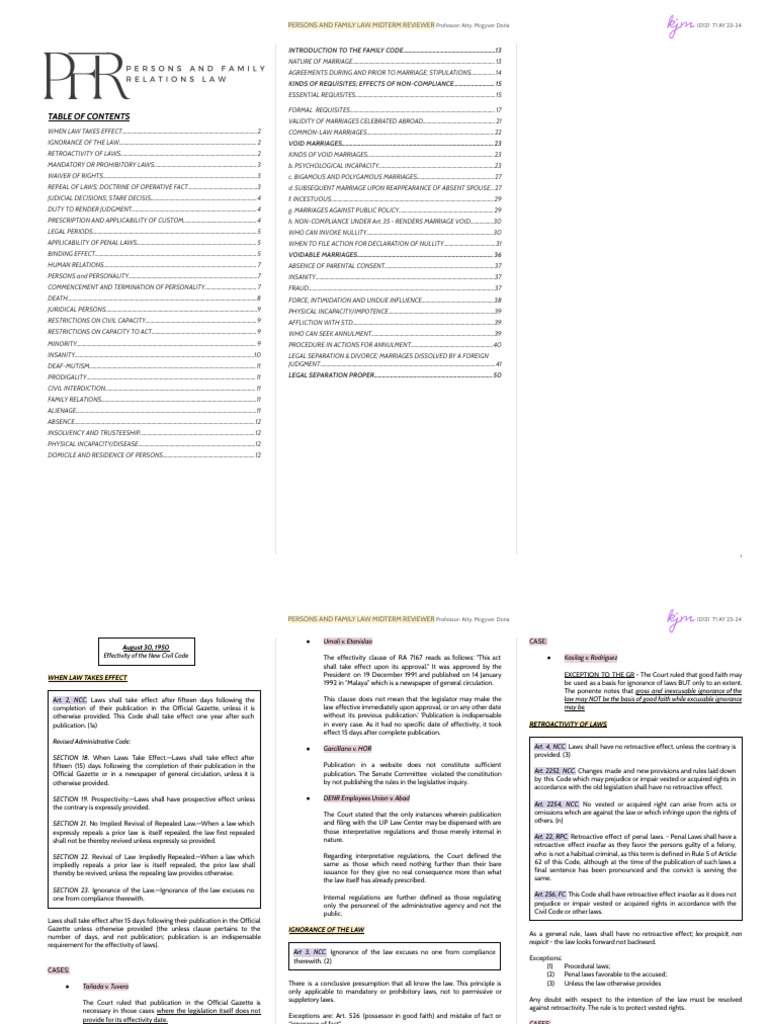 PFR Midterm Reviewer | PDF | Annulment | Precedent