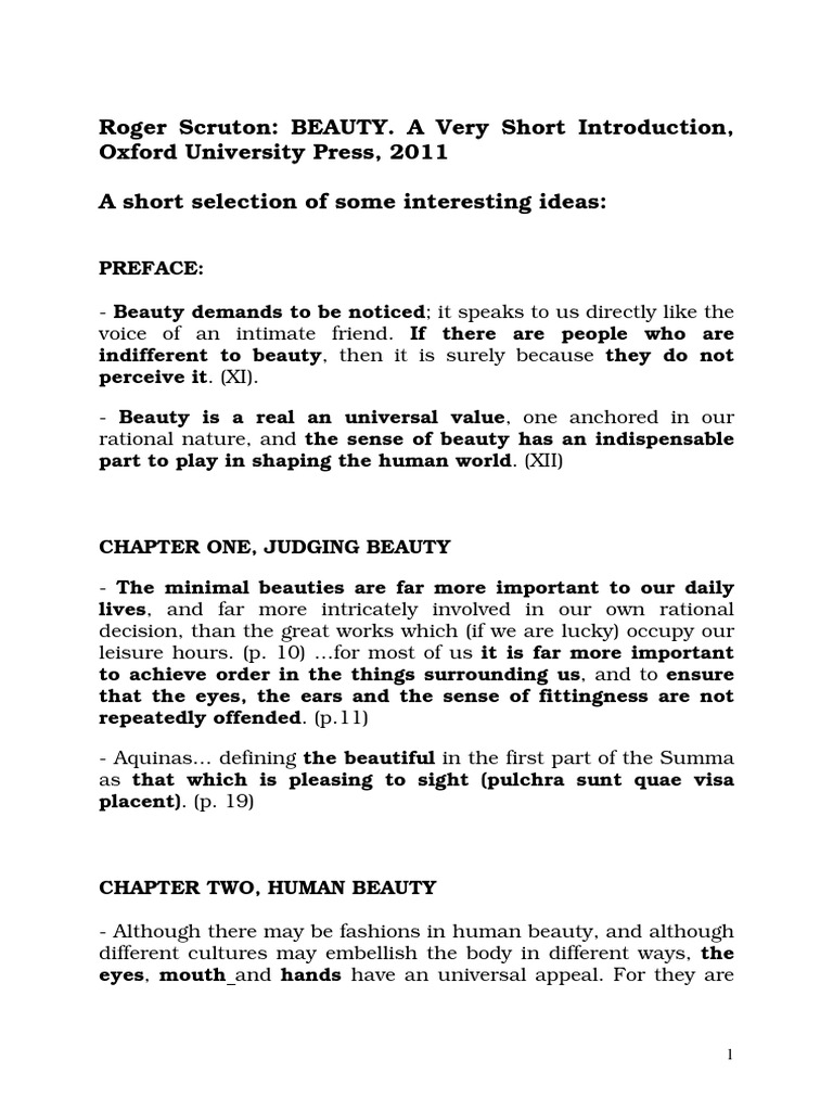Beauty. a Very Short Introduction | PDF | Beauty | Pleasure