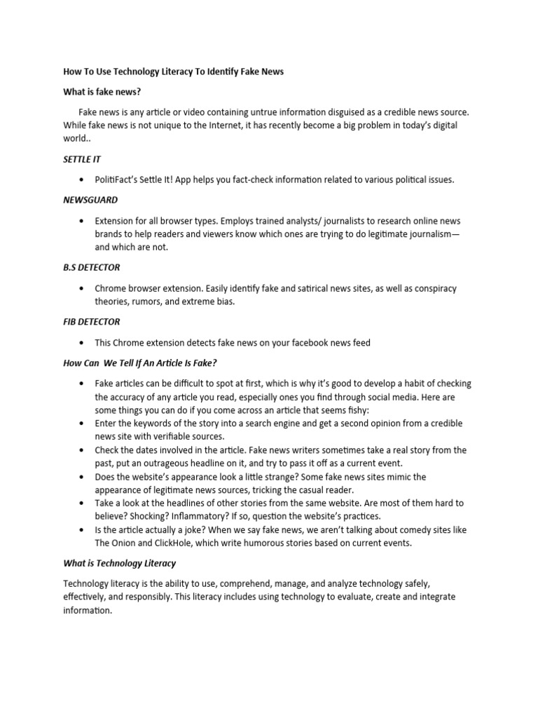 Identify Fake News with Tech Literacy | PDF