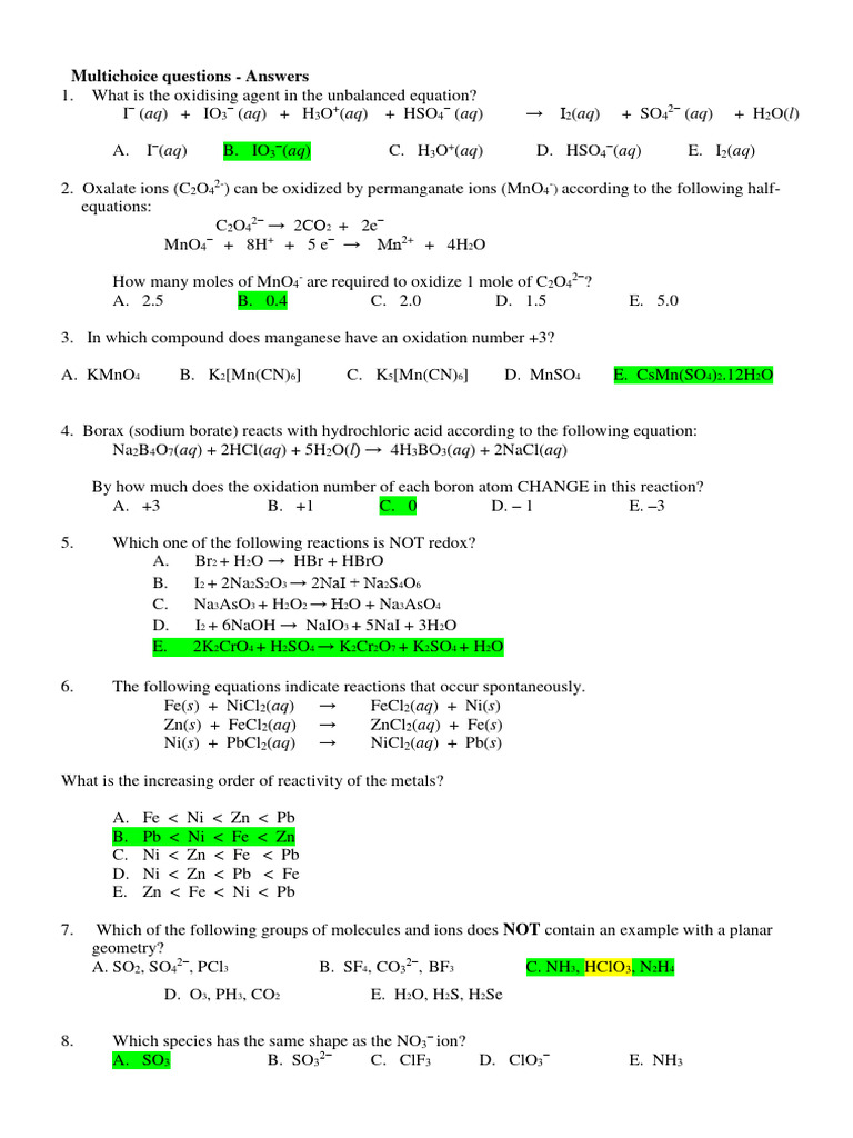 Chemistry Olympiad Practice Questions | PDF | Sodium Carbonate | Atoms