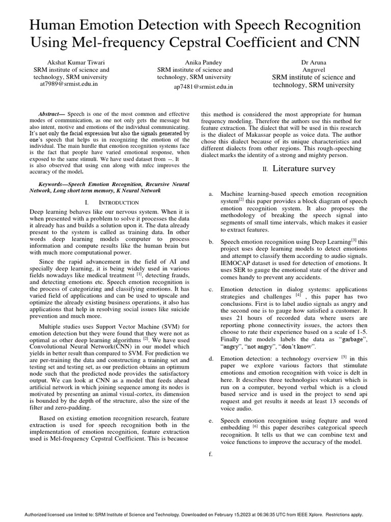 Human Emotion Detection with Speech Recognition Using Mel-frequency ...