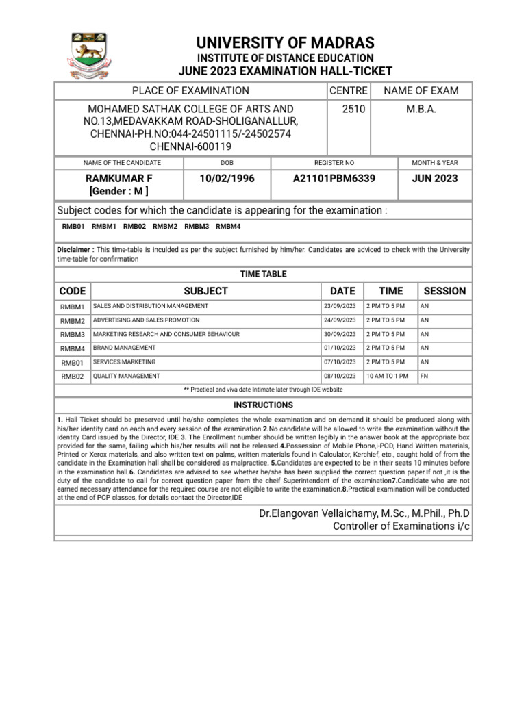 MBA Exam Hall Ticket - June 2023 | PDF | Technology & Engineering