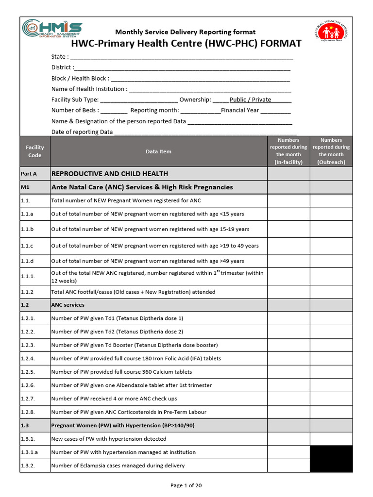 HWC Monthly Reporting Format | PDF