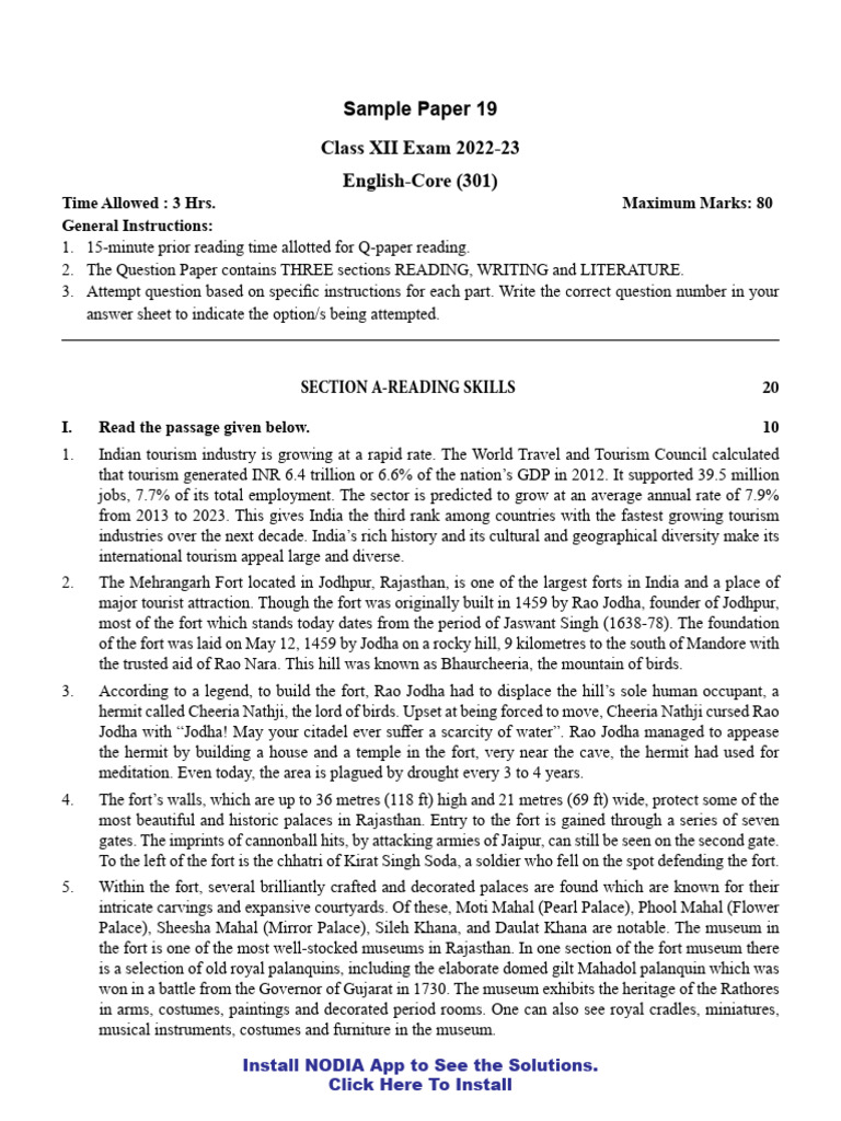 EN Sample Paper 19 Unsolved | PDF | Swimming EN Sample Paper 19 Unsolved | PDF | Swimming