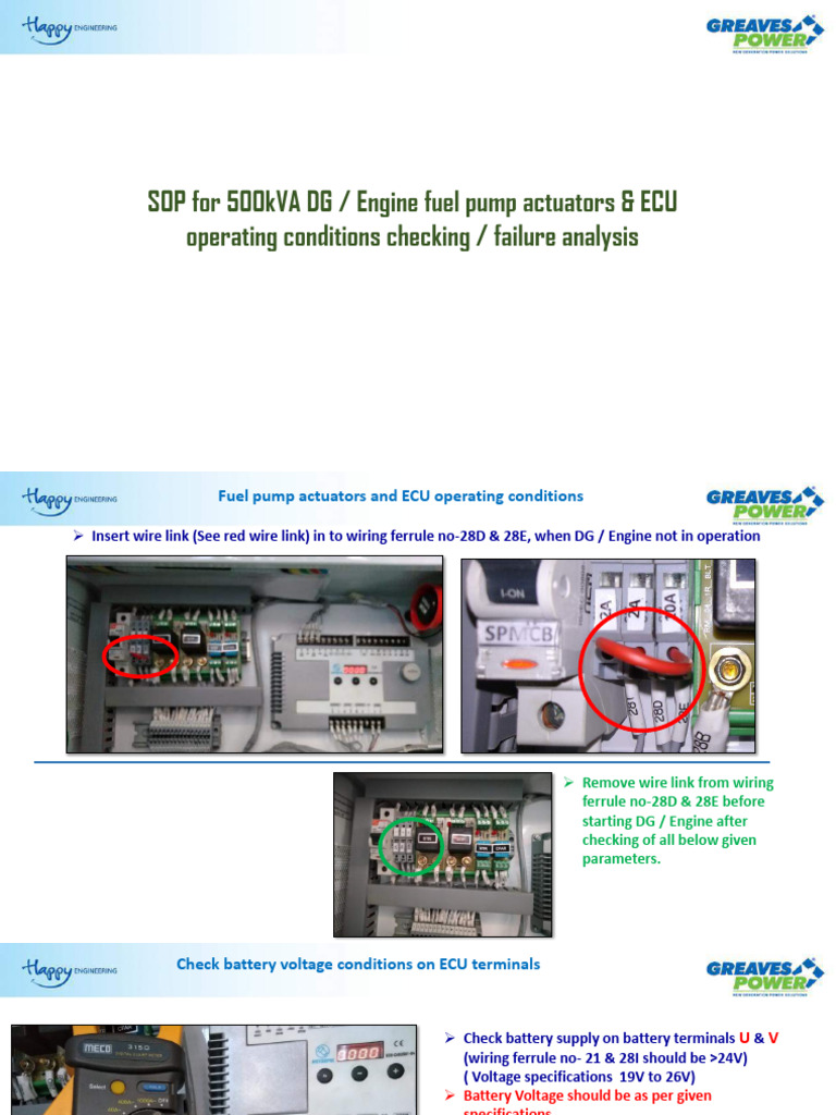 SOP For 500kVA DG / Engine Fuel Pump Actuators & ECU Operating Conditions Checking / Failure ...
