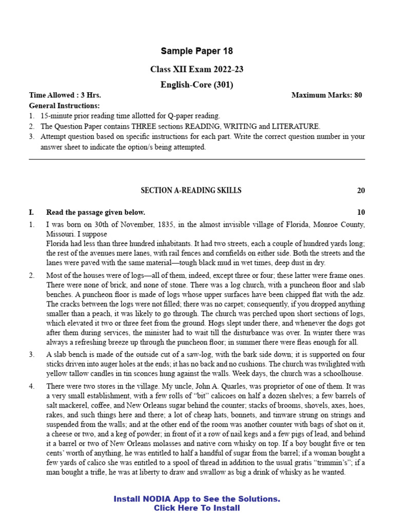 EN Sample Paper 18 Unsolved | PDF