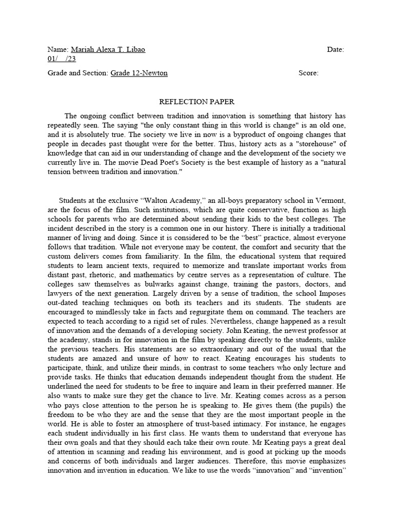 Reflection Paper pr2 | PDF | Wellness