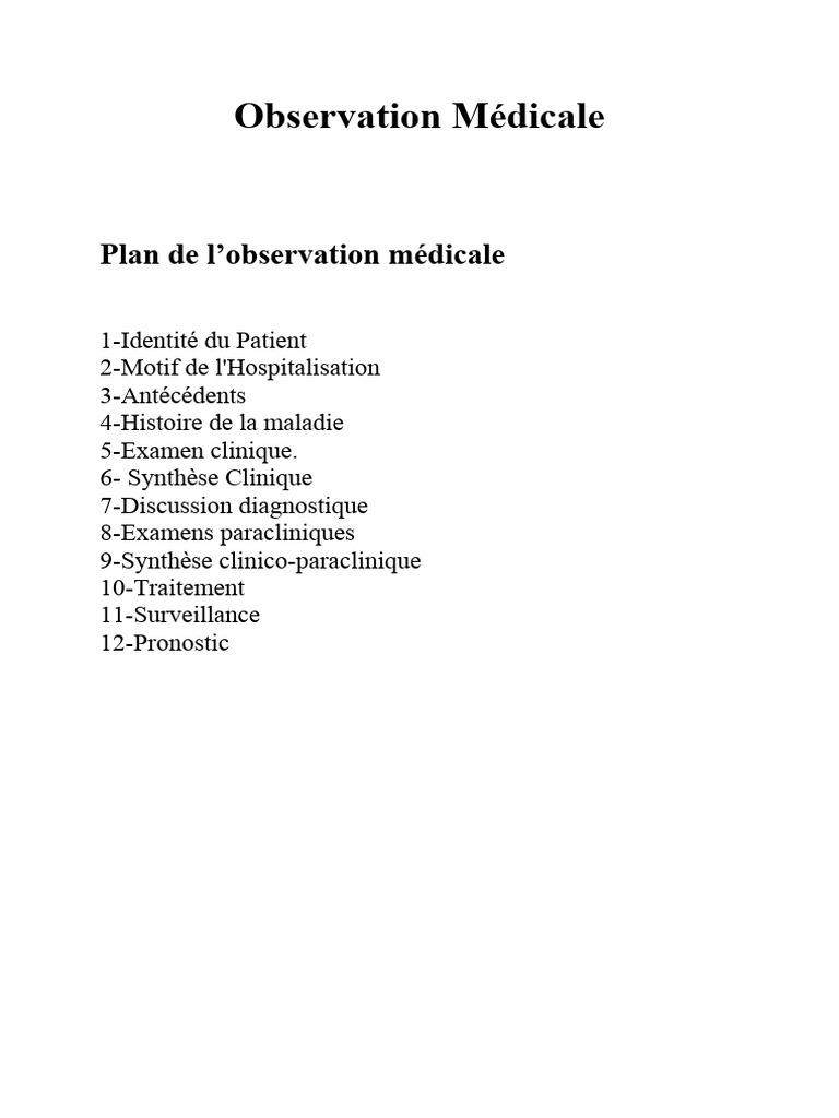Observation Médicale | PDF