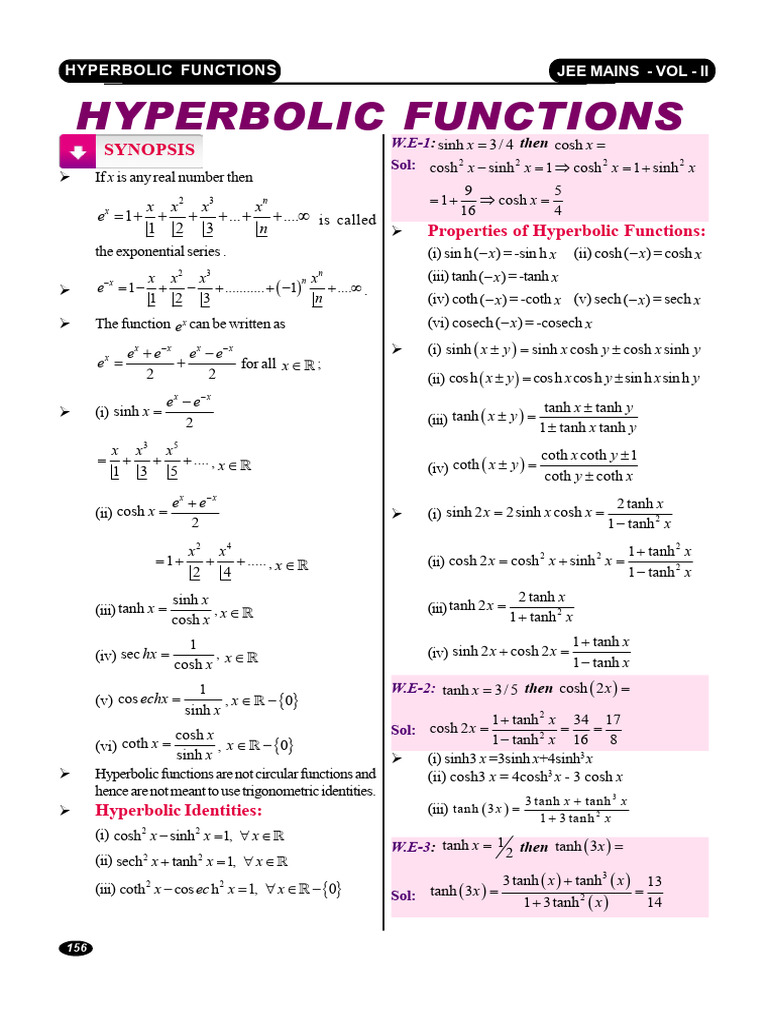 Xi - Maths - Chapter 11 - Hyperbolic Functions (156-165) | PDF ...