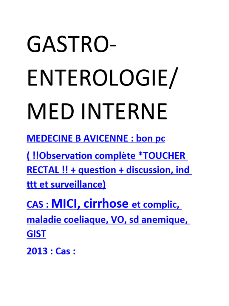 Cliniques Gastro Entero Med Interne 1 | PDF | Maladies digestives ...