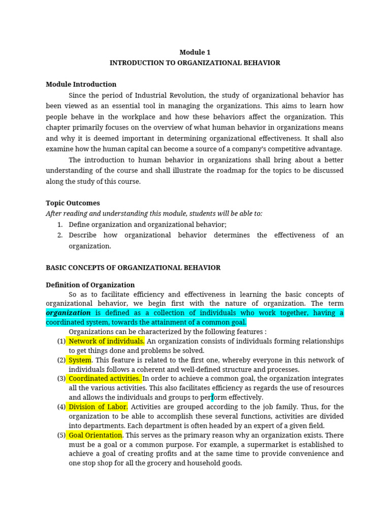 Chapter 1 - Introduction To Organizational Behavior | PDF | Job Satisfaction | Motivation