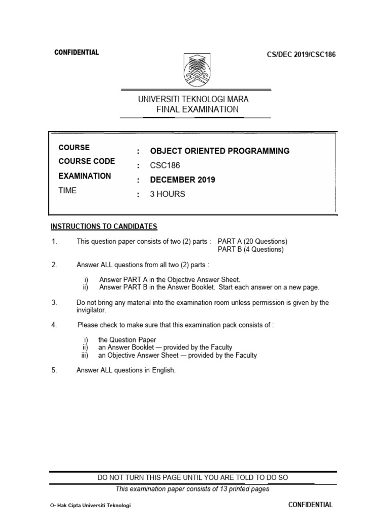 Csc186 Finaldec2019 Pdf Method Computer Programming Object Computer Science