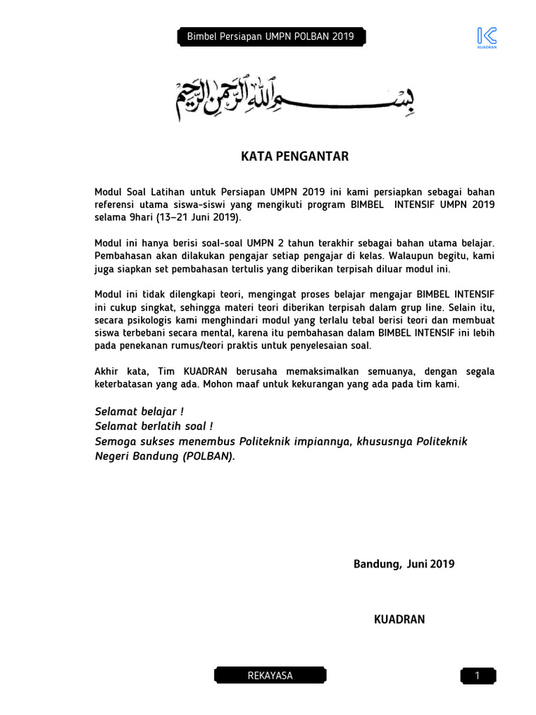 Soal Latihan UMPN POLBAN 2019 | PDF