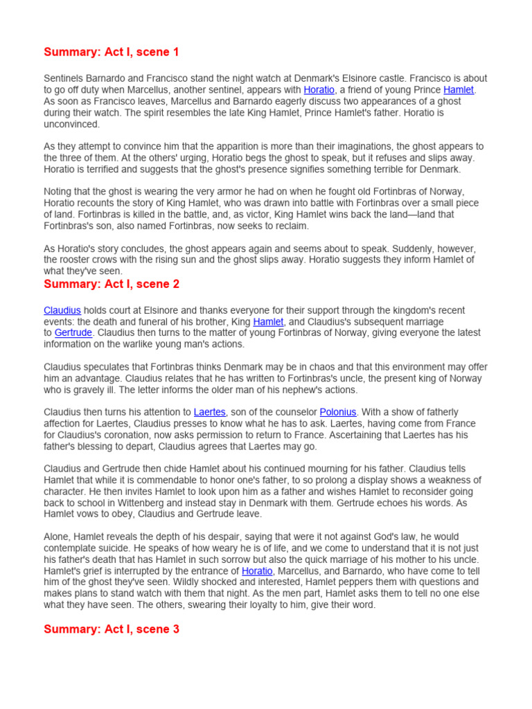 Hamlet Notes & Summary | PDF | Hamlet