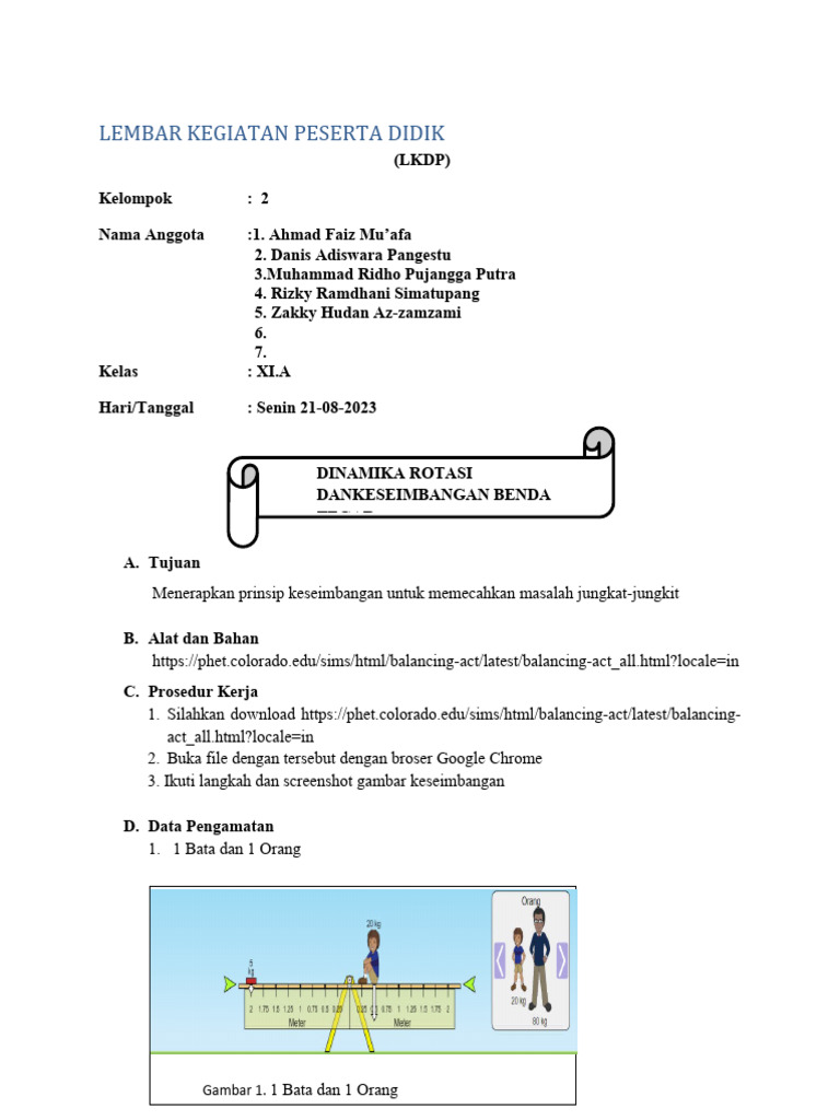 LKPD KESEIMBANGAN BENDA PHET Kel 2 | PDF