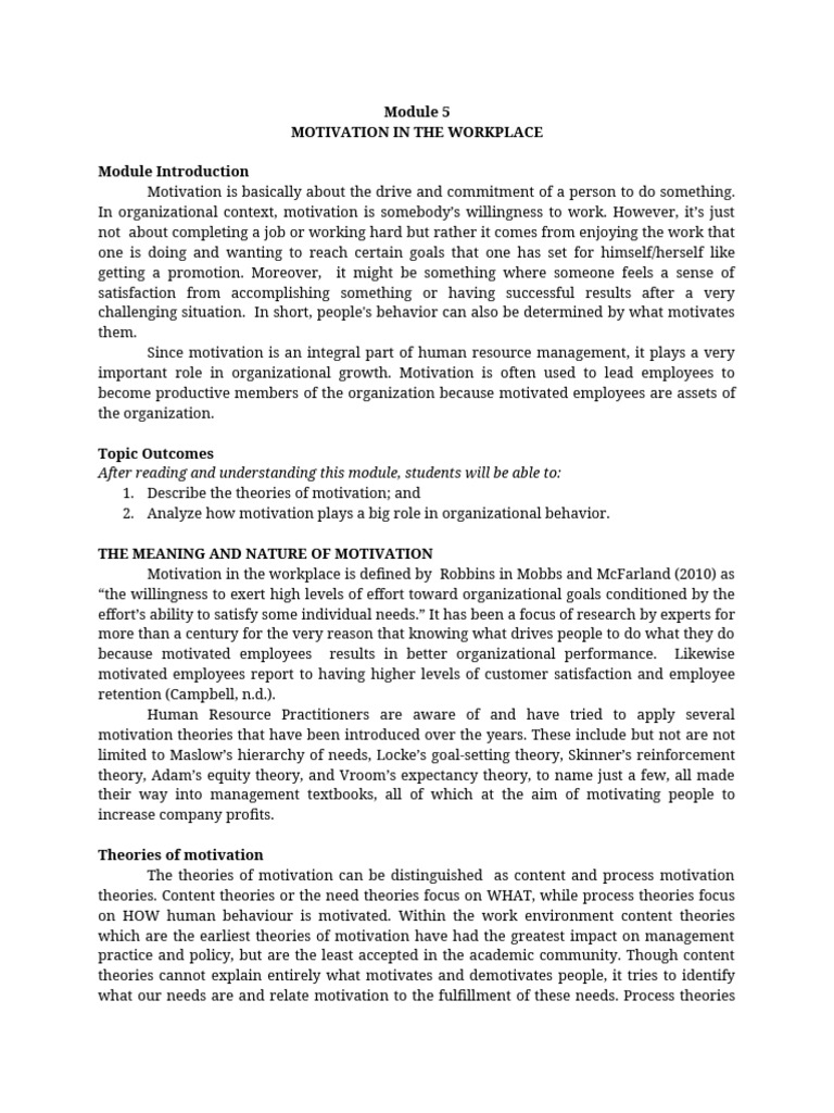 Chapter 5 - Motivation in The Workplace | Download Free PDF ... Chapter 5 - Motivation in The Workplace | Download Free PDF ...