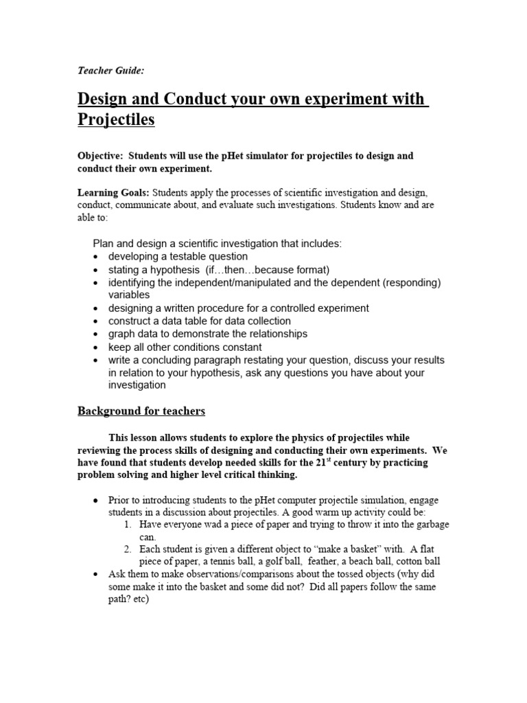 Projectile Teacher Guide | PDF | Experiment | Scientific Method Projectile Teacher Guide | PDF | Experiment | Scientific Method